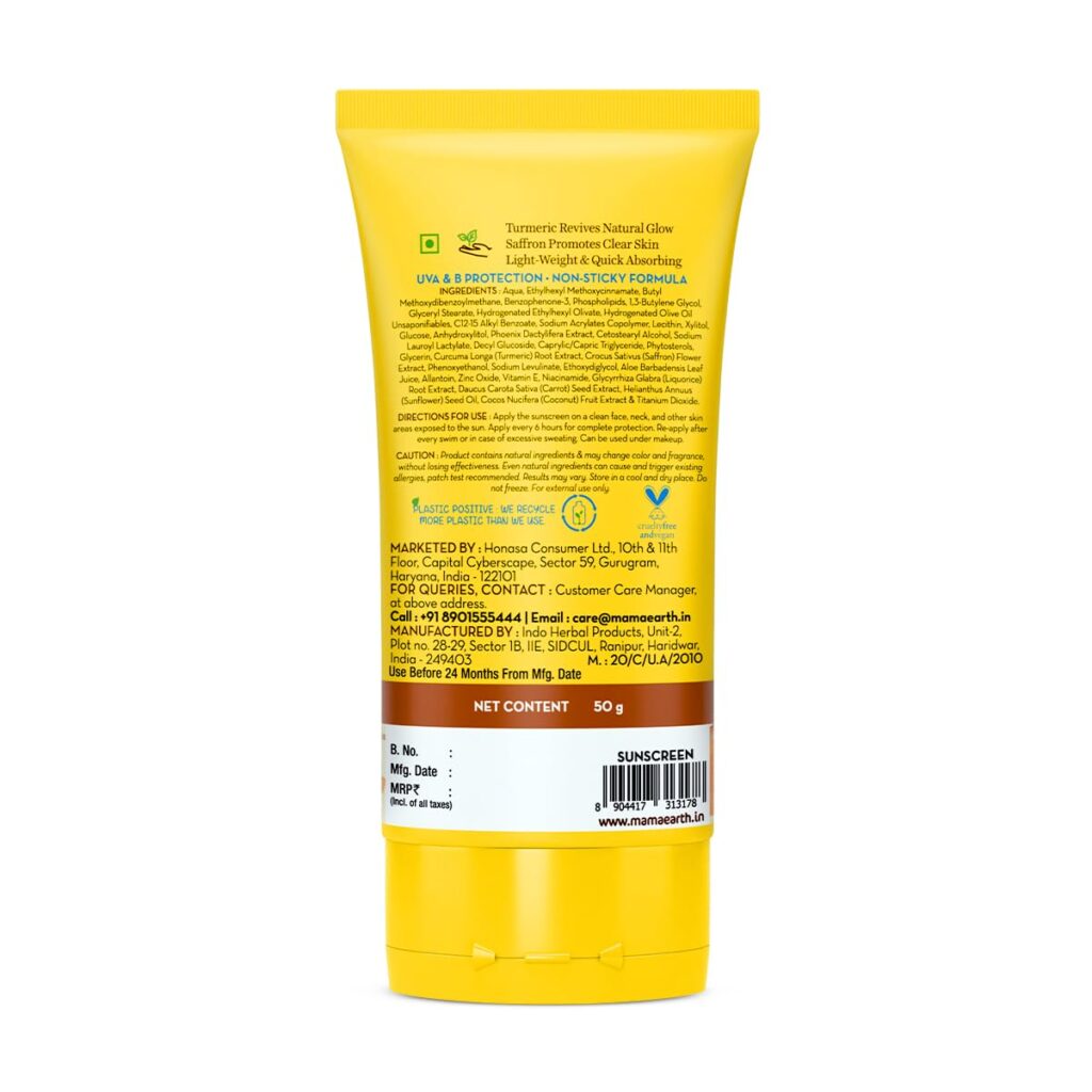 Mamaearth Ubtan Detan Sunscreen With Turmeric & Saffron – 50 g | SPF 50 ...